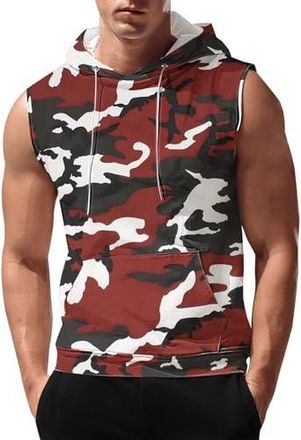 Generic D&eacute;bardeur dentra&icirc;nement pour homme - Sweat &agrave; capuche sans manches - Sport - Fitness - Gym - Pull &agrave; capuche avec poches - Camouflage - Sport - Avec poc