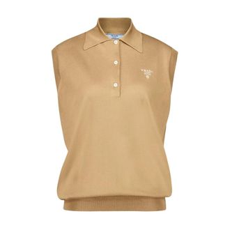 Prada Seiden&auml;rmelloses Poloshirt Kamelbraun - - Jackets - Damen - Braun - M