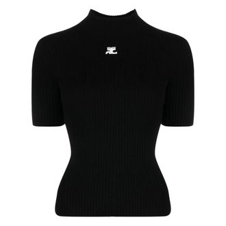 Courr&egrave;ges Femme, Tops, Noir, Taille: 36 FR Pull Noir en Tricot C&ocirc;tel&eacute;