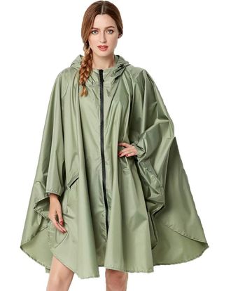 Nuur Damen Regenponcho Regenmantel Unisex Regenjacke Wasserdicht Regencape Wiederverwendbar mit Kapuze Gr&uuml;n