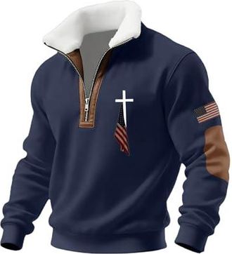 Generic Sweat-shirt pour homme sans capuche - T-shirt &agrave; manches longues avec fermeture &eacute;clair 1/4 - Col roul&eacute; - Col moelleux - Pull en polaire doux - Pour lex