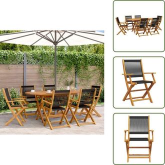vidaXL 7-tlg. Garten-Essgruppe Polypropylen und Massivholz Schwarz - Gartentisch - Gartenm&ouml;belset - Holztisch - Esszimmergarnitur - Akazienholz