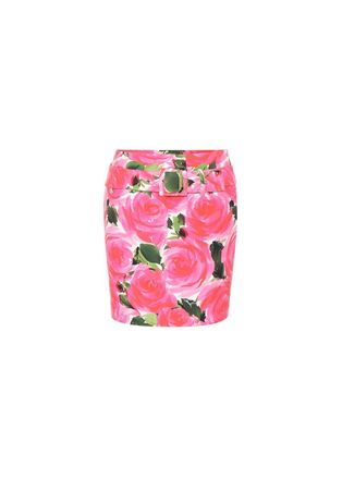 Richard Quinn Pink Rose Print Velvet Mini Skirt Size S