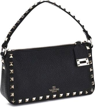 Valentino Garavani Womens Black Calf Leather Bos Taurus Shoulder Bag