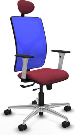 Piqueras y Crespo B&uuml;rostuhl mit wei&szlig;en und schwarzen Armlehnen, h&ouml;henverstellbarer Lendenwirbelst&uuml;tze und festem Kopfteil, ausgestattet mit Syncro/Traslack. Blau/Granat