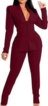 Generic Tailleur Femme avec Poche Femme Élégant Costume Costume Pantalon Complet Veste Élégant Cérémonie Casual Costume Blazer Ensemble de Robes de Couleur Un