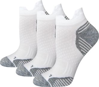 Amazon Essentials Damen Sportliche Funktions-Laufsocken, Gepolstert mit Verst&auml;rkung an der Fu&szlig;r&uuml;ckseite, Fu&szlig;gew&ouml;lbeunterst&uuml;tzung, Feuchtigkeitsregulierung, 3 Paar, Wei&szlig;