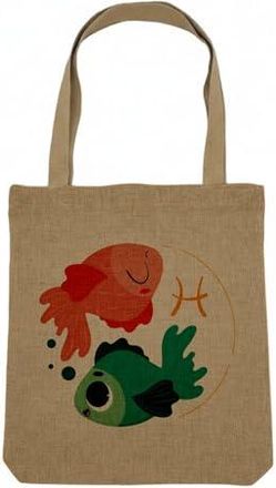 Fabulous Sac Shopping Tote Bag Aspect Lin - Poissons Signe astrologie Zodiaque Dessin Symbole Illustration - Sac de Courses Toile Epaisse 360g Beige Naturel Ca