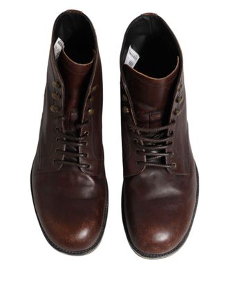 Dolce & Gabbana Brown Lace Up Short Ankle Boots Men Shoes Leather