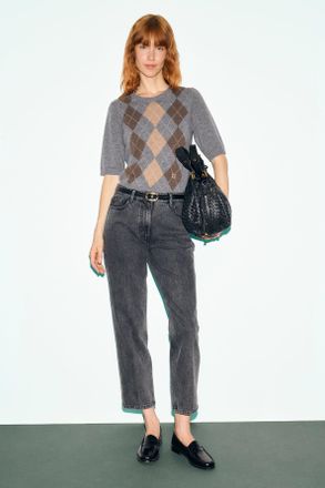 Gerard Darel Pull manches courtes &agrave; losanges - REMA - Gris Chin&eacute;