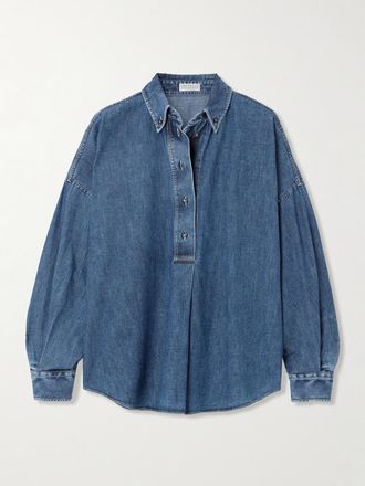 Brunello Cucinelli Jeanshemd Mit Zierperlen - Blau