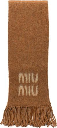Miu Miu écharpe frangée à logo - Marron