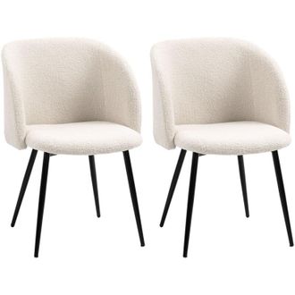 HOMCOM Lot de 2 chaises de salle &agrave; manger avec dossier en tissu effet laine boucle&eacute; pieds en acier 55 x 62 x 80 cm beige noir-Beige