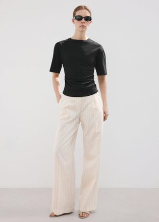 Mango T-shirt coton d&eacute;tail fronc&eacute; noir - Femme - XXS - MANGO