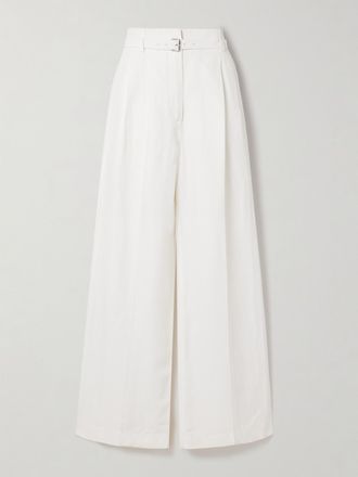 Proenza Schouler Pantalon Large En Popeline &Agrave; Plis Et &Agrave; Ceinture Jules - Blanc cass&eacute;