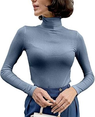 Onsoyours Pull Femme Col Roulé À Manches Longues Hiver Chaud Tricot Thermal Chic Ajusté Moderne Serré Col Montant Confortable sous-Pull Basique Pullover Vintage