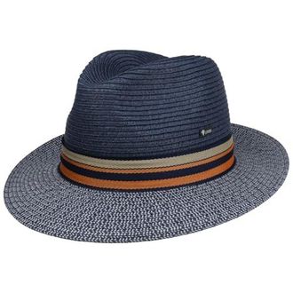 LIPODO Chapeau en Paille Corinaldo Bogart Homme - Made in Italy de Soleil avec Ruban Gros Grain Ete Printemps-ete - S (54-55 cm) Bleu Fonce