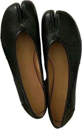 Generic SLJYM Ballerines plates tendance en cuir souple fendues pour femme, Noir, 37.5 EU