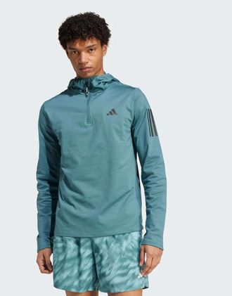 adidas adidas Performance - Own The Run - Veste dhiver zipp&eacute;e &agrave; capuche - Bleu sarcelle d&eacute;lav&eacute;