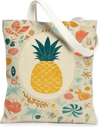 Generic Sacs fourre-tout en toile dananas tropicaux, sacs &agrave; provisions r&eacute;utilisables, sacs &agrave; provisions r&eacute;utilisables, l&eacute;gers et lavables &agrave; l&eacute;paule S, beige, 