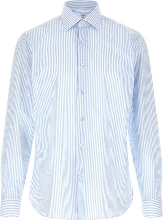 Borriello Homme, Chemises, Bleu, Taille: M Chemise ray&eacute;e en m&eacute;lange de coton et lin cousue main