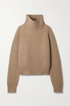 Khaite Lanzino Pullover Aus Geripptem Kaschmir Mit Stehkragen - Braun