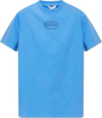 Ganni Femme, Tops, Bleu, Taille: 42 FR Logo T-Shirt