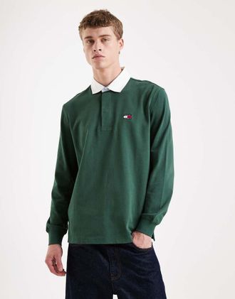 Tommy Jeans Locker geschnittenes Basic-Rugby-Hemd in Gr&uuml;n