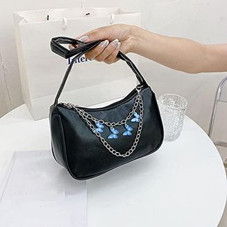 Generic Sac de sous-bras en cuir Pu Retro Chain PU Femme Femmes Casual Small Purse (noir)