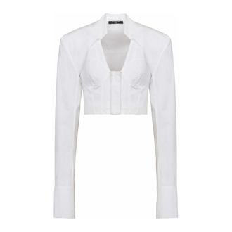 Balmain Femme, Blouses et Chemises, Blanc, Taille: 36 FR Cropped Cotton Shirt