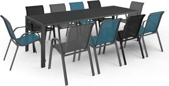 IDMarket Salon de jardin madrid table 240 cm et 10 chaises empilables mix color bleu, gris et noir