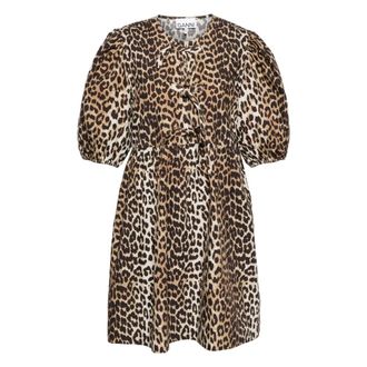 Ganni Femme, Robes, Brun, Taille: 38 FR Robe Courte Imprim&eacute; L&eacute;opard en Coton