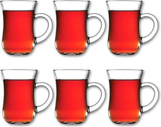 Pasabahce 55411 Keyif Türkische Teegläser mit Henkel, 145ml, Glas, transparent, 6 Stück
