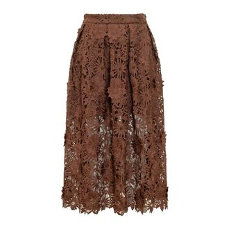 Rotate Rotate Birger Christensen, Femme, Jupes, Brun, Taille: 38 FR Jupe avec structure ample et broderie de dentelle florale