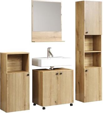 Trendteam Badkombination - Badezimmer - PureBliss - Aufbaumaß (BxHxT) 160 x 190 x 40 cm - Farbe Evoke Eiche mit schwarzen Rillen - 233701842