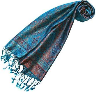 Lorenzo Cana Pashmina pour la femme - écharpe de 100% soie avec les mesures de 35 x 160 cm - fait à la main - souple élégant en bleu ciel turquoise rouge cuivre