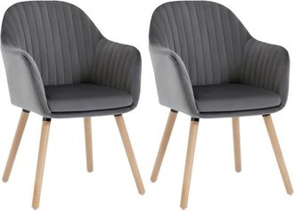 Woltu Woltu - Lot de 2 Chaise de salle &agrave; manger pour cuisine/salon/caf&eacute; Si&egrave;ge en velours, Pieds en bois massif, Gris fonc&eacute;