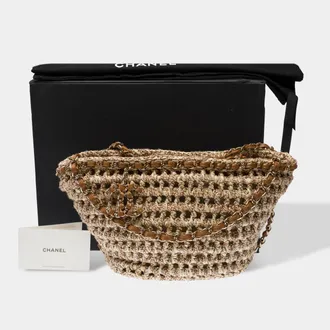 Chanel CC Crochet Tote Bag - Beige and Camel