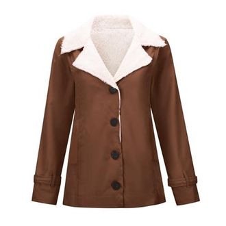 Generic 2026 Vestes pour femmes &agrave; manches longues et veste rembourr&eacute;e chaude de couleur unie pour femme, marron, XXL