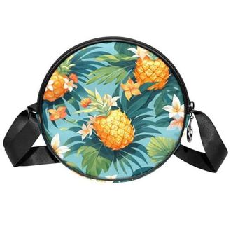 Generic Sac &agrave; bandouli&egrave;re rond rond pour femme, motif ananas tropical, avec fermeture &eacute;clair, bretelles r&eacute;glables, style d&eacute;contract&eacute;