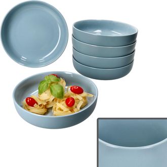 Ritzenhoff & Breker Jasper 6er Set Suppenteller Graublau I 610 ml, Ø 19,3cm I Steingutteller für 6 Personen I Tiefe Teller für Salat, Suppe, Pasta & Co. zum Frühstück, Mi