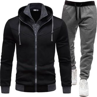 Generic Surv&ecirc;tement Hommes Jogging Veste Zipp&eacute;e Avec Capuche Et Poches V&ecirc;tement De Sport Ensemble 2 Pi&egrave;ces Chic Surv&ecirc;tement Homme Ensemble Sportwear Automne H
