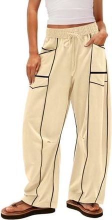 Generic Pantalon de jogging taille haute pour femme - Jambes larges - Cordon de serrage - Loungewear - Pantalon baggy, abricot, XXL