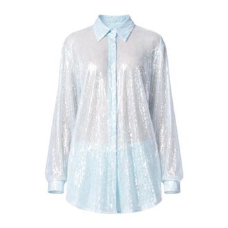 twentyfour Femme, Blouses et Chemises, Bleu, Taille: 46 FR Camicia over Paillettes