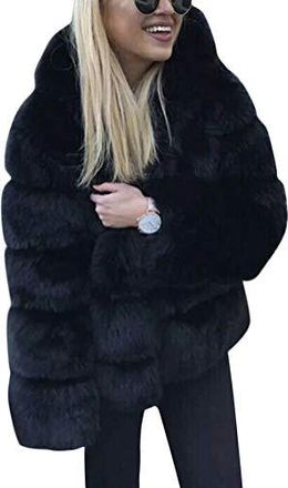 Onsoyours Femme Vestes Faux Manches Longues épais Hiver Fausse Fourrure Manteaux Vestes en Peluche Chauds B Noir M