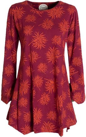 vishes Alternative Bekleidung - Langarm Damen Blumen-Tunika Shirt-Kleid Glocken&auml;rmel Baumwolle dunkelrot 34-36