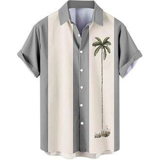 Generic Chemise hawa&iuml;enne amusante et d&eacute;contract&eacute;e pour homme, motif palmier tropical, cara&iuml;bes, &eacute;t&eacute;, plage, v&ecirc;tements &agrave; manches courtes, boutonn&eacute;e, tenue vin