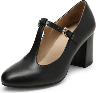 Dream Pairs Mary Jane Pumps mit T-Riemen, Hochzeitsschuhe für Damen,Size 41.5,Schwarz/Pu,DPU211