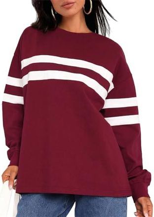 Generic Sweats d&eacute;contract&eacute;s &agrave; col rond et manches longues pour femme - Grande taille - D&eacute;contract&eacute; - Pull tendance, Rouge, S