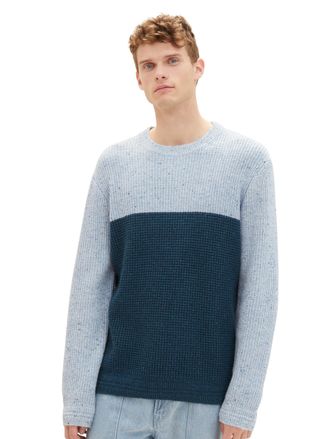 Tom Tailor Herren Colorblock Pullover, middle blue neps colorblock, L
